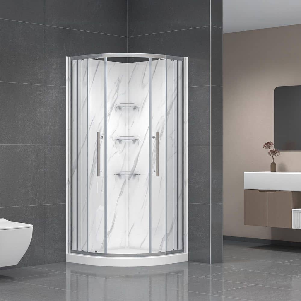Dreamwerks Monaco 36 in. L x 36 in. W x 75 in. H Round Corner Shower Stall/Kit with Base, Walls ...