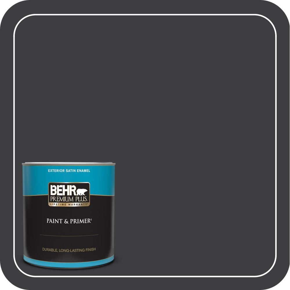 BEHR PREMIUM PLUS 1 qt. #PPH-34 Black Smoke Satin Enamel Exterior Paint ...