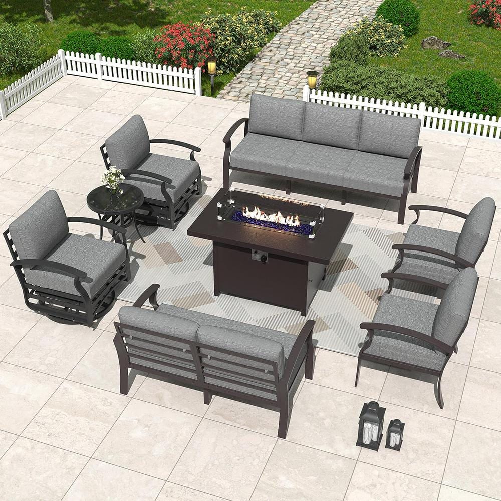 Halmuz 9-Seat Aluminum Patio Conversation Set with armrest, Firepit ...