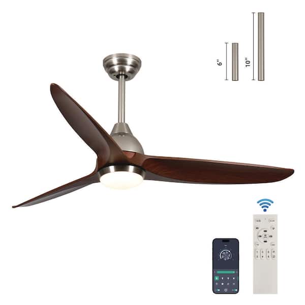 LINJO 52 in. Smart Indoor Nickel Ceiling Fan with 3-Colors LED Light ...