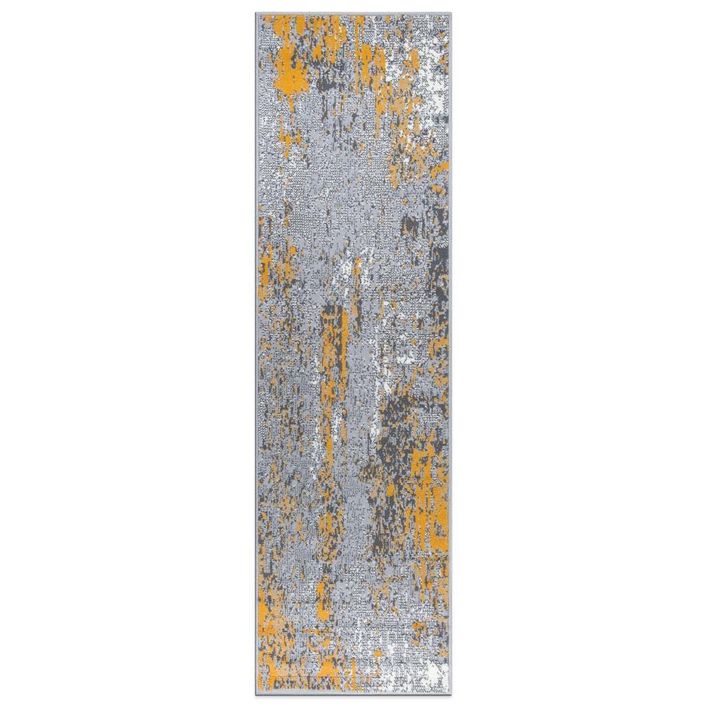World Rug Gallery Modern Abstract Mustard 2 ft. x 7 ft. Area Rug ...