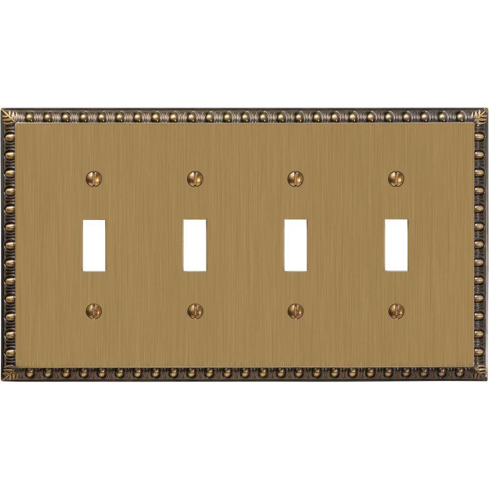 AMERELLE Antiquity 4 Gang Toggle Metal Wall Plate - Brushed Brass ...