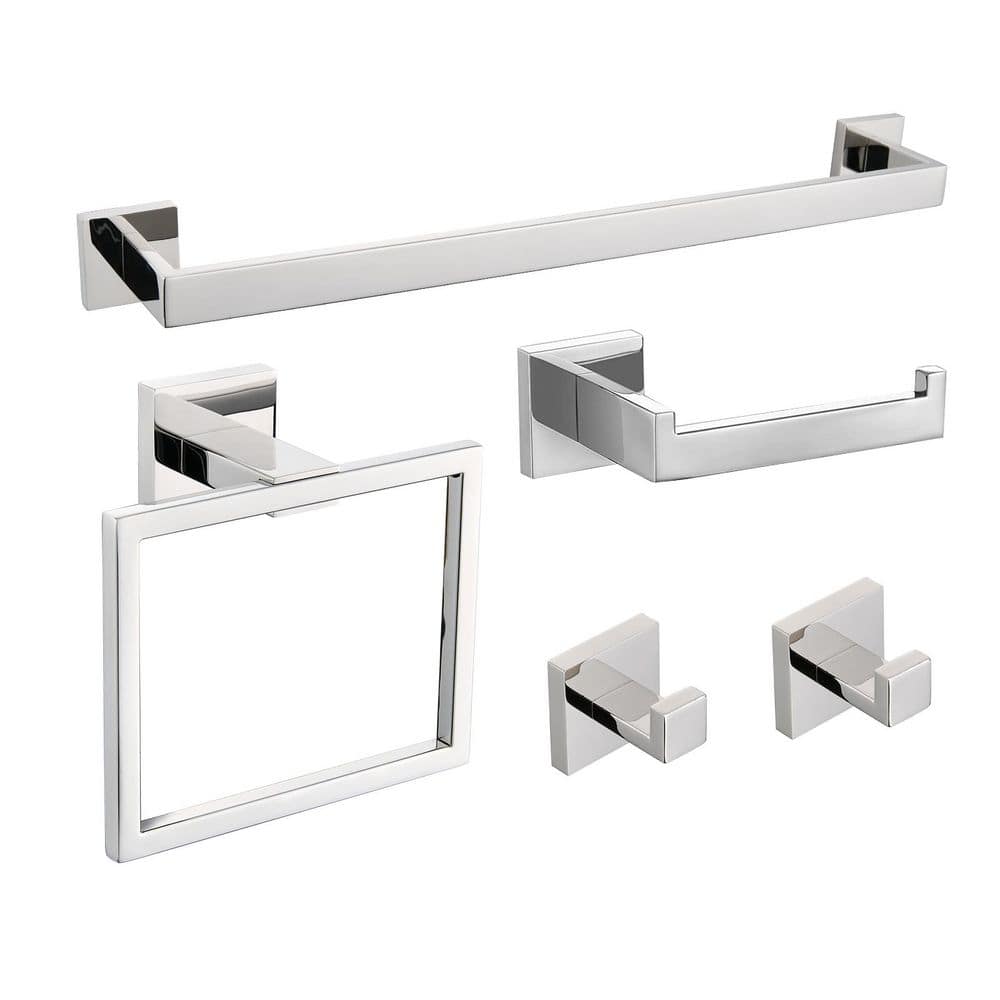 LANDOLT 5-Piece Bath Hardware Set in Stainless Steel with Towel Bar ...