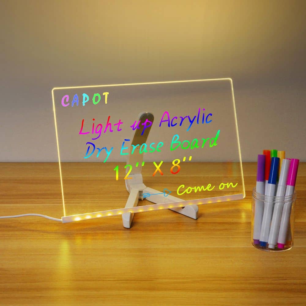 Clear Acrylic Dry Erase Board with Light and Stand -11.8 x 7.9 Inches ...