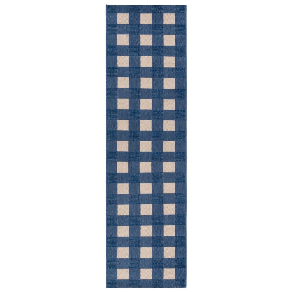 SAFAVIEH Courtyard Blue/Beige 2 ft. x 7 ft. Plaid Grid Indoor/Outdoor ...