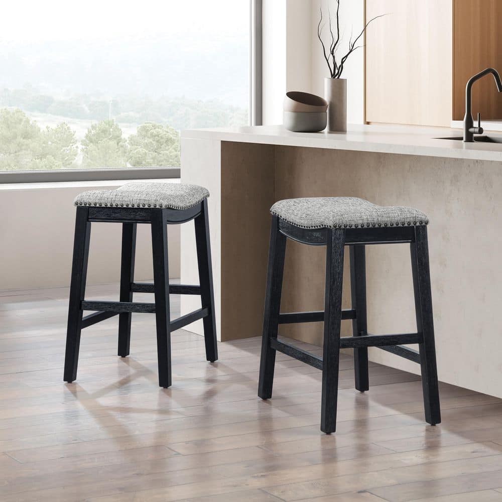 OSP Home Furnishings Saddle Stool 24 in. Graphite Fabric with Black ...