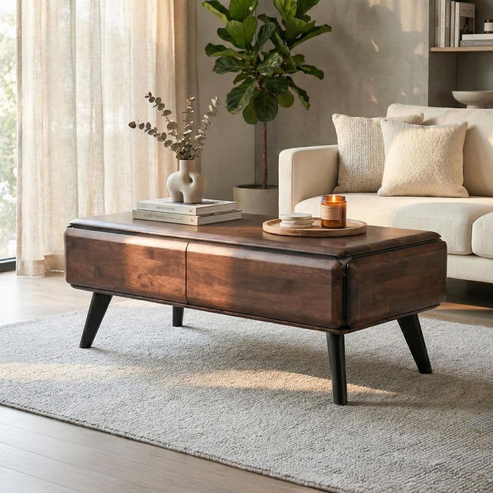 Furniture of America Shelun Modern 48.2 in. Walnut Rectangle Wood ...