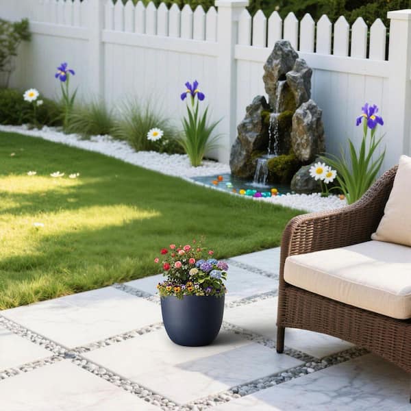 DurX-litecrete 10 in. Small Navy Blue Concrete Tall Round Planter / Pot ...