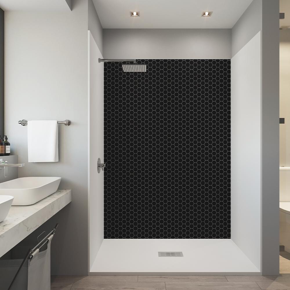 CASTICO Hexagon Black 32 in. x 60 in. x 84 in. Solid Composite Stone ...