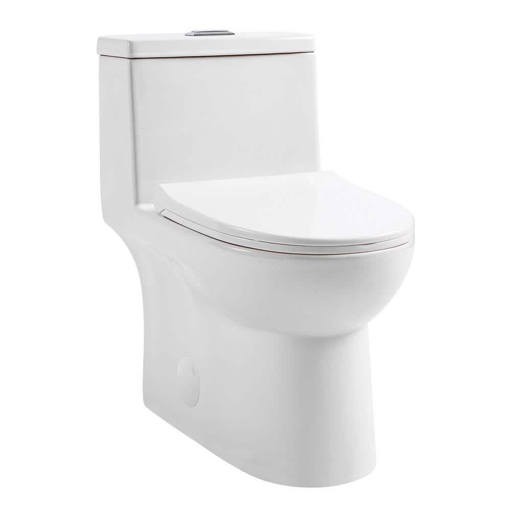 BWE One-Piece 0.8/1.28 GPF Dual Flush Round Modern ElongatedToilet Soft Closing Seat in White ...