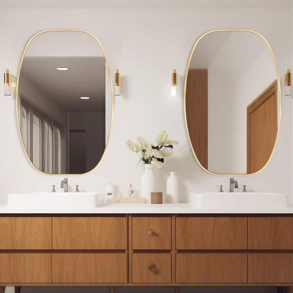 Sxiawe 30 in. W x 40 in. H Gold Oval Wall Mounted Aluminum Alloy ...