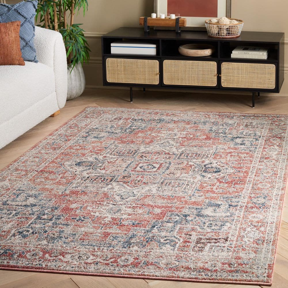 SAFAVIEH Vintage Tabriz 8 ft. x 10 ft. Rust/Blue Distressed Aztec ...