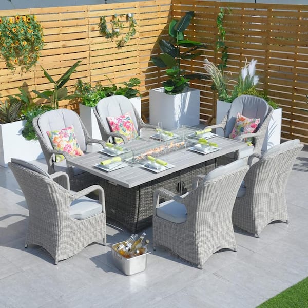 Direct Wicker 7 Piece Wicker Patio Sofa Conversation Set with Gray Cushions DWG 2403B GR