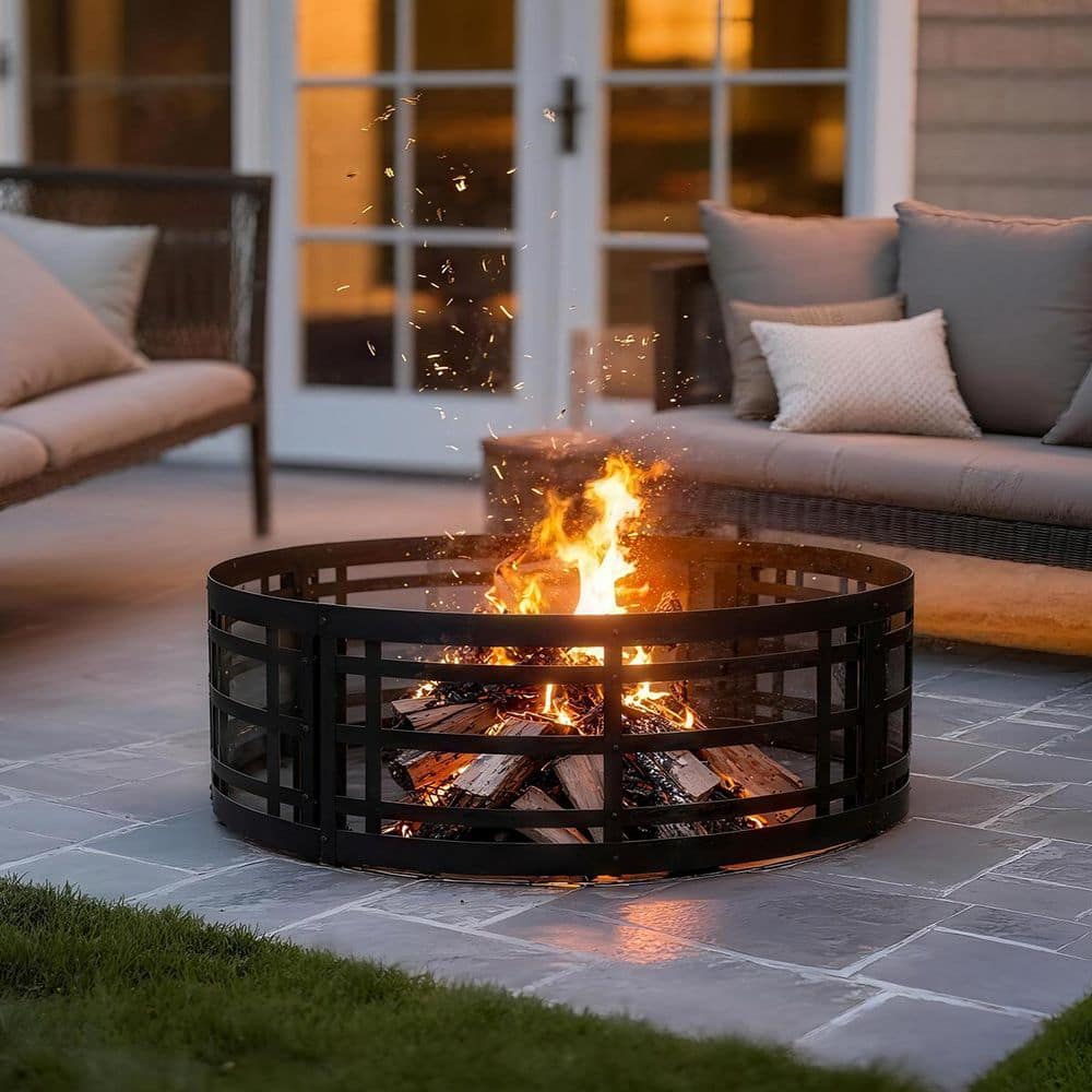 Bestier 36 in. Metal Wood Burning Outdoor Fire Pit Ring Round Lattice ...