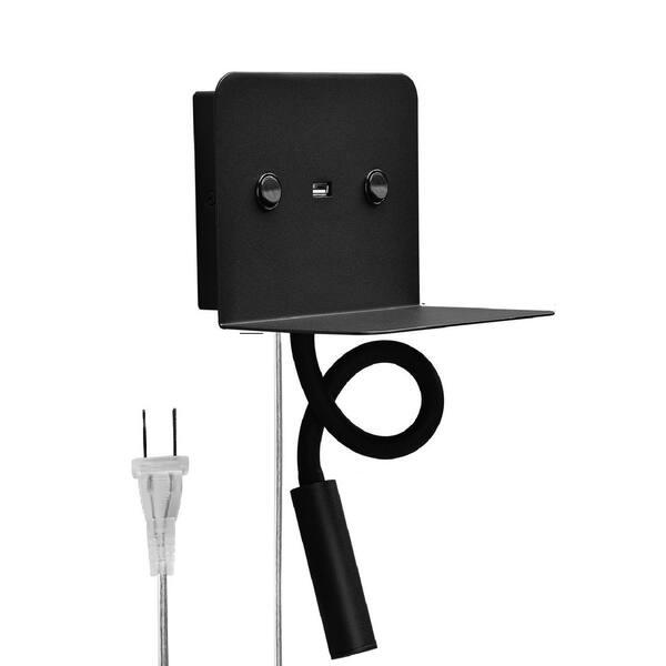 Zompoo 6.3 in. 2-Light Plug in Black LED Wall Sconces with Flexible ...
