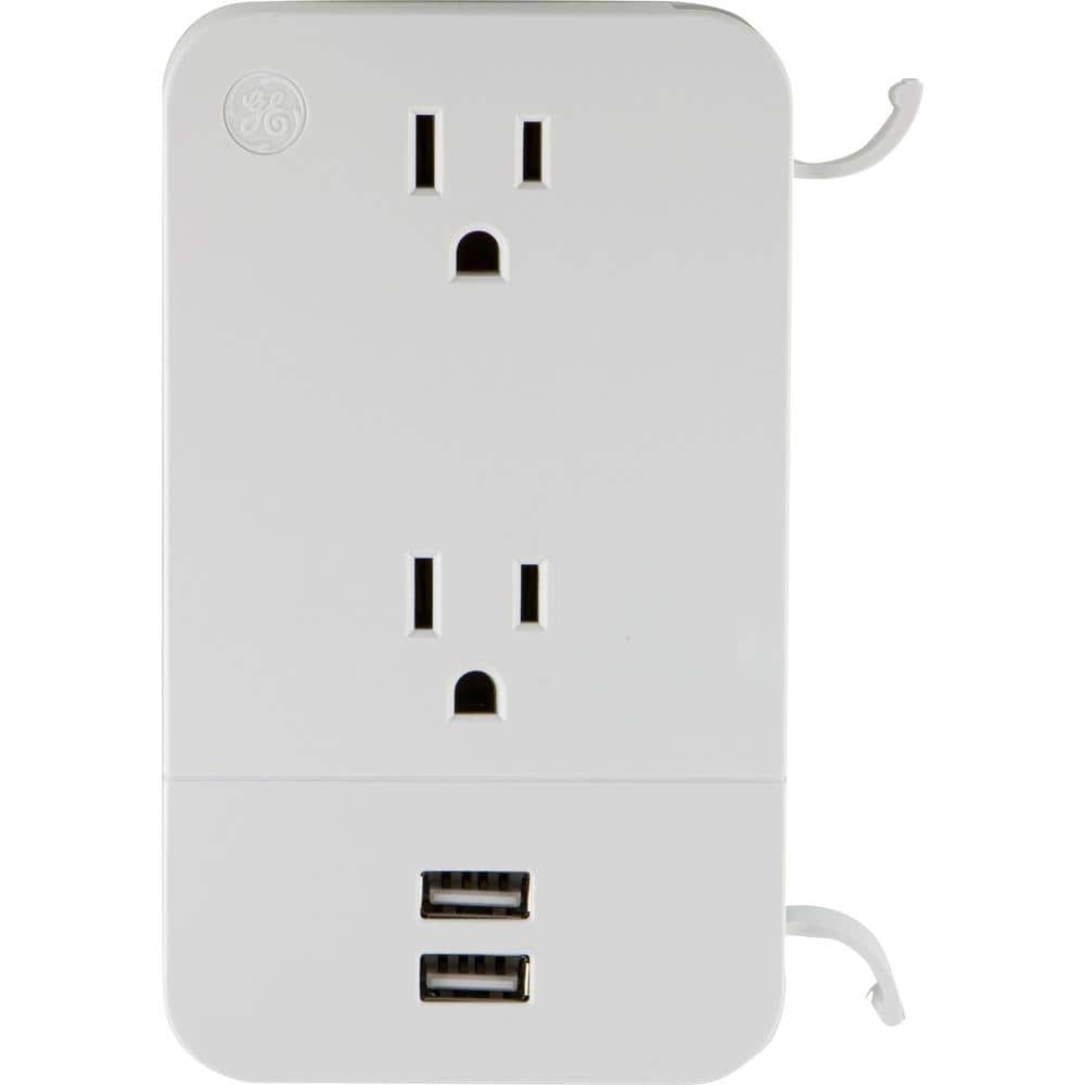 GE 2-Outlet 2-USB Surge Protector with Cord Management, White 31706 ...