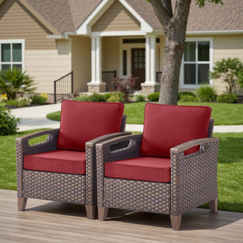 Bellefurn Concave 2-Piece Brown Wicker Outdoor Lounge Chair Seating Set ...