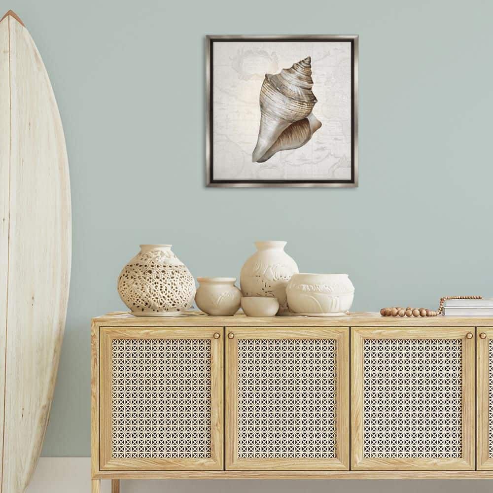 Stupell Industries Conch Shell over Vintage Map by Conrad Knutsen Gray ...