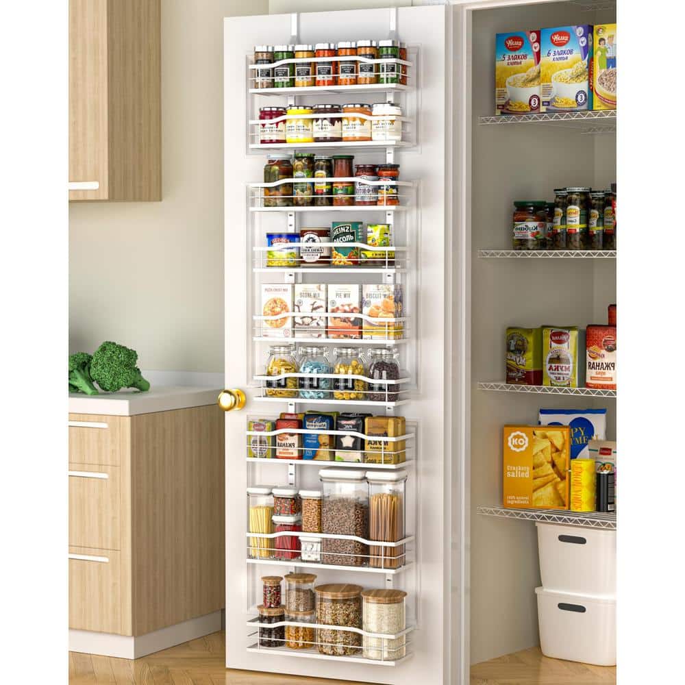 Numhew 9-Tier 12.2 in. W White Over The Door Pantry Organizer, Metal ...