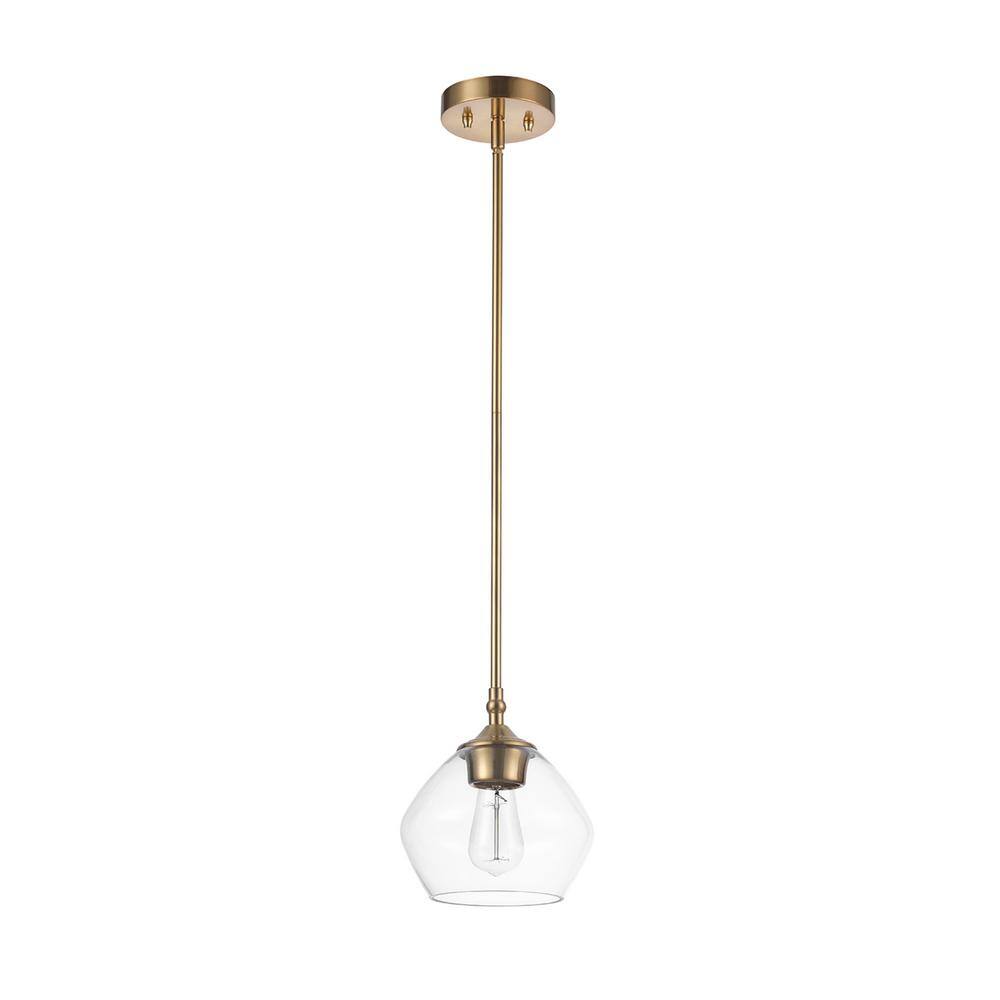Globe Electric Harrow 1-Light Matte Brass Shaded Pendant with Clear ...
