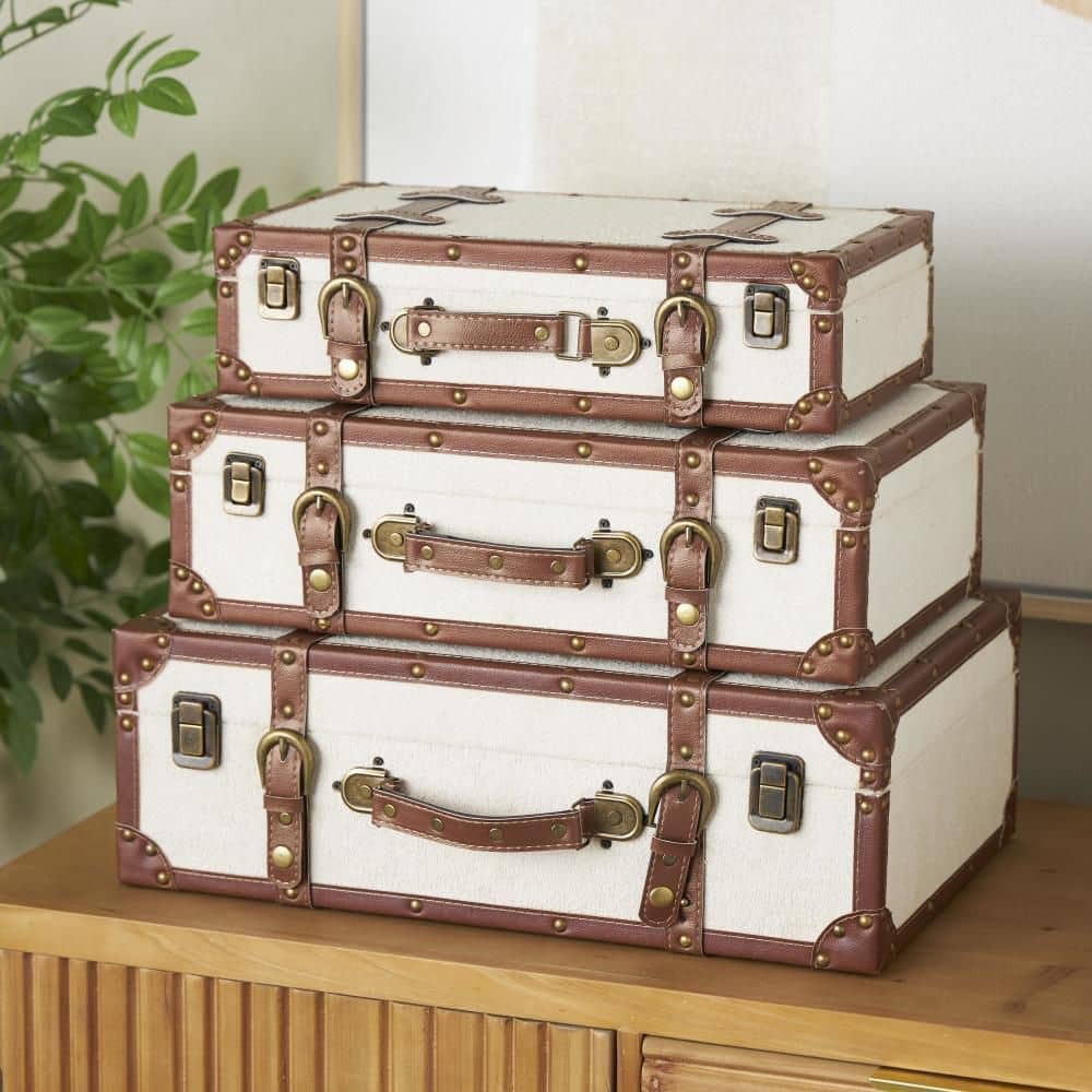 Litton Lane 7 in. x 20 in. Light Gray Wooden Vintage Storage Trunk with ...