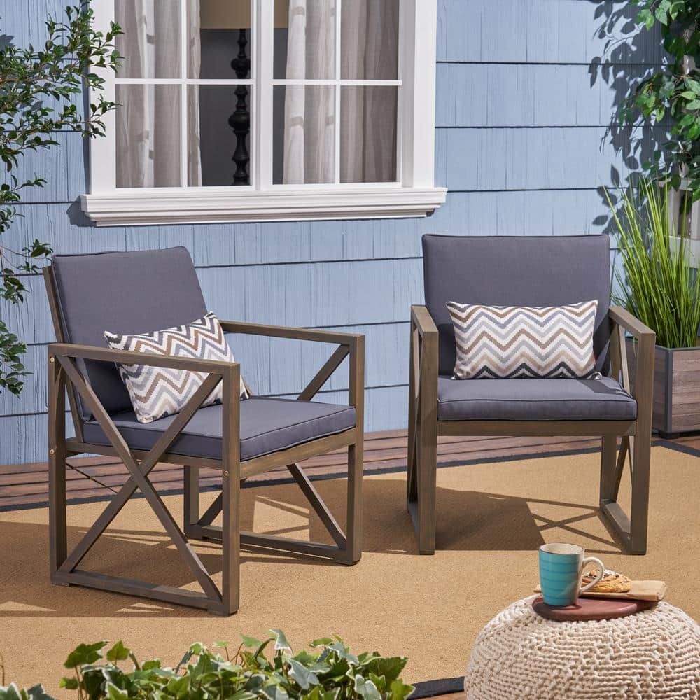 Noble House Lisa Gray Stationary Wood Outdoor Patio Lounge Chair with ...