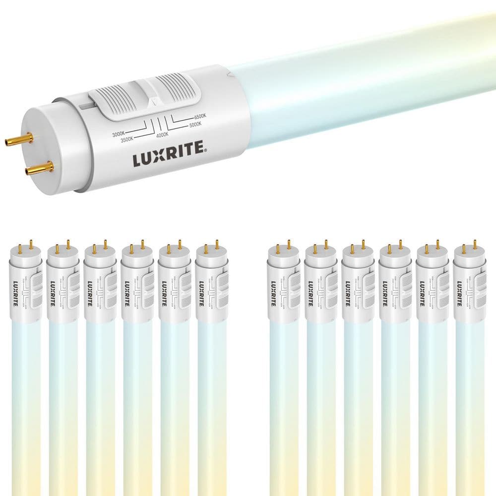 LUXRITE 32-Watt Equivalent 4ft. T8 LED Tube Light Bulb, 5CCT Selectable ...