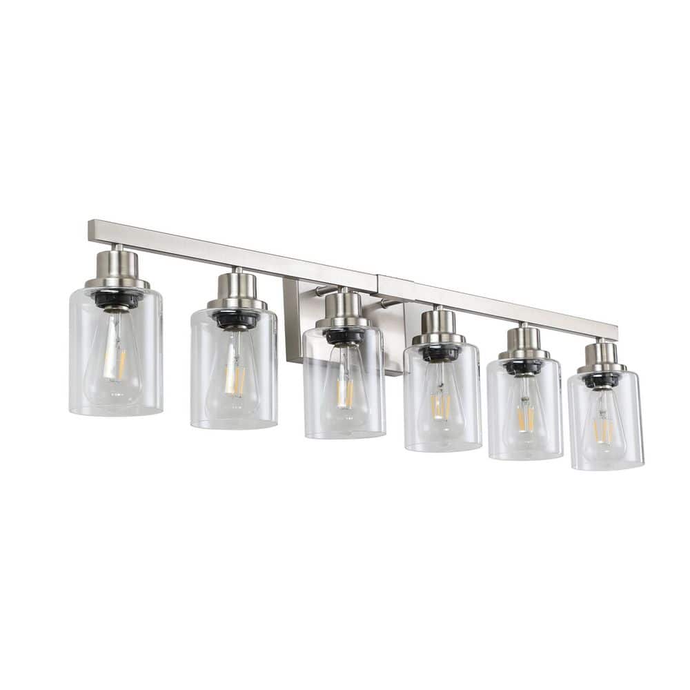 WELLFOR 6 Brushed Nickel Vanity Light with Clear Glass Shade(bulbs not ...