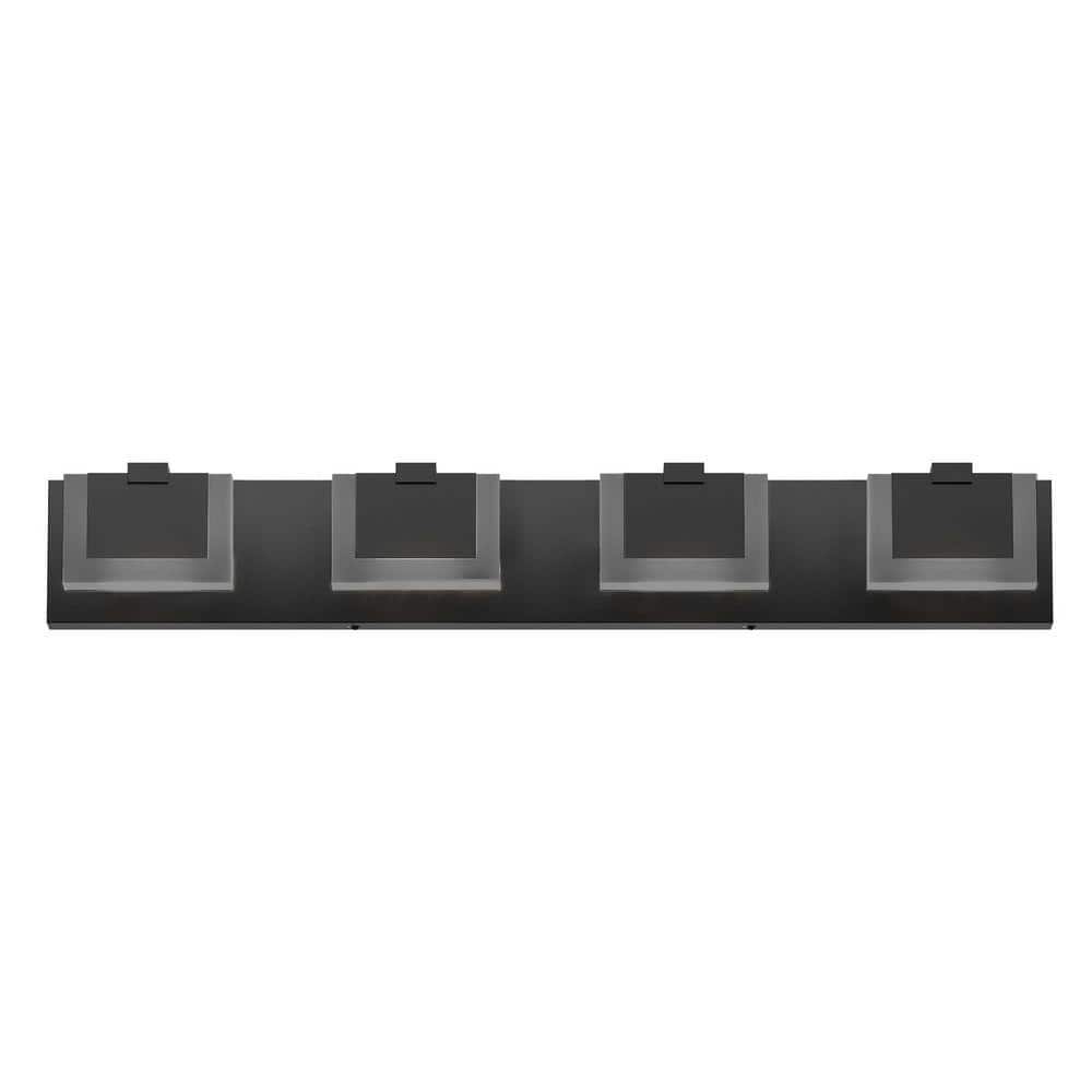HKMGT 30 in. 4-Light Black Modern Dimmable LED Vanity Light 6000K ...