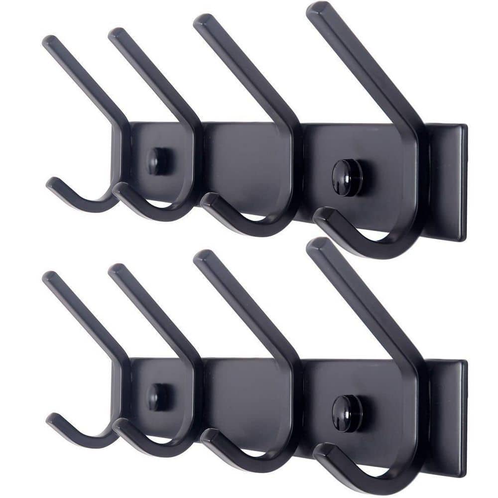 Dracelo Wall Mounted Bathroom Black Metal Hook Rack Rail with 4 Double ...