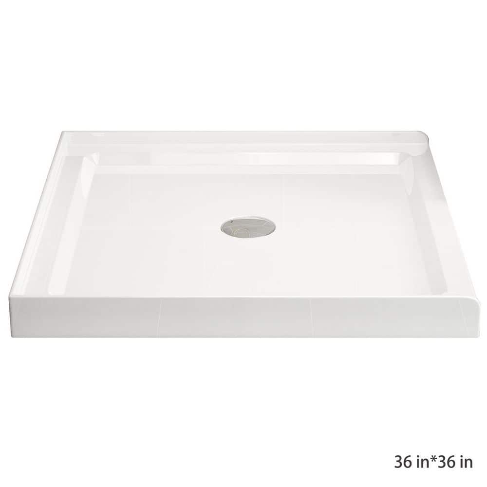 36 in. L x 36 in. W Single Threshold Corner Shower Pan Base with Center ...