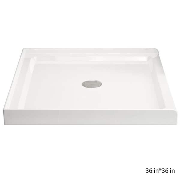 36 in. L x 36 in. W Single Threshold Corner Shower Pan Base with Center ...