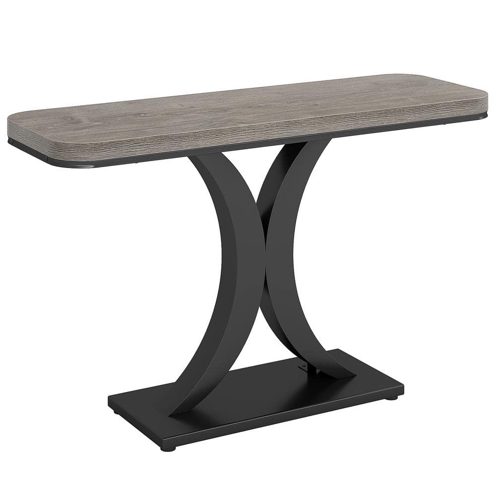 BYBLIGHT 39.4 in. Grey and Black Rectangle MDF Console Table for ...