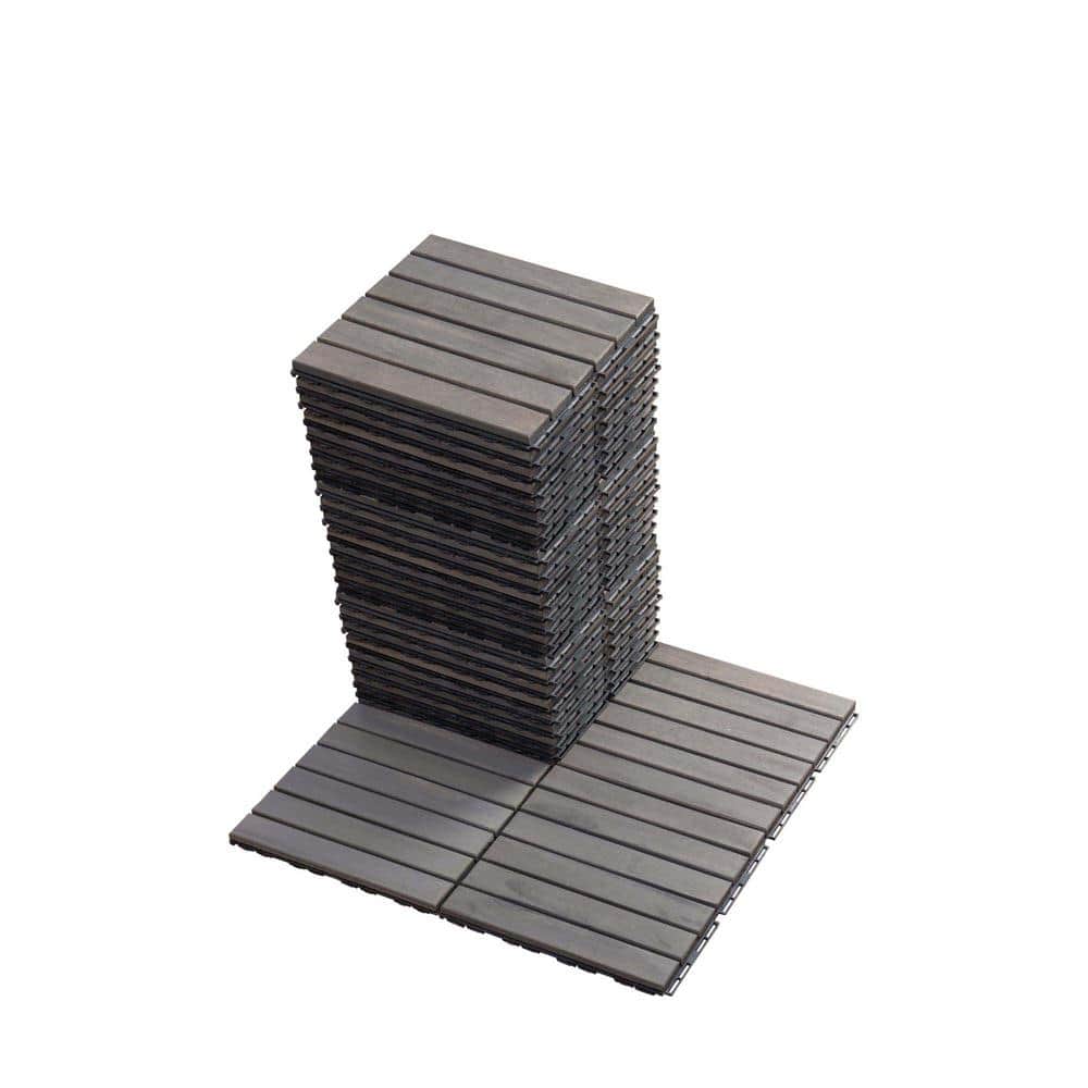 WEGATE 12 in. x 12 in. Solid Wood Floor Tile, Waterproof Plastic Base ...