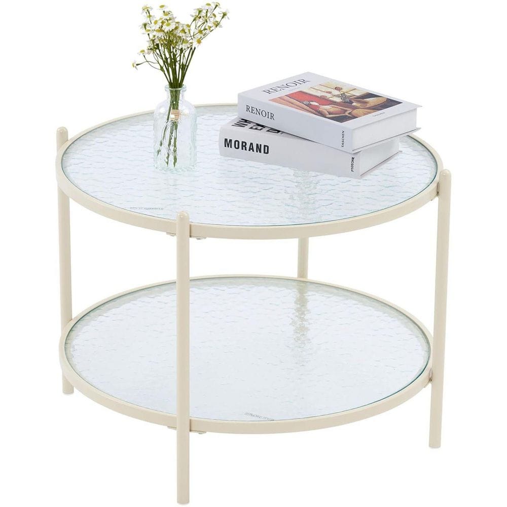 Reviews for Karl home 25.6 in. Small Cream White Round Glass Coffee ...
