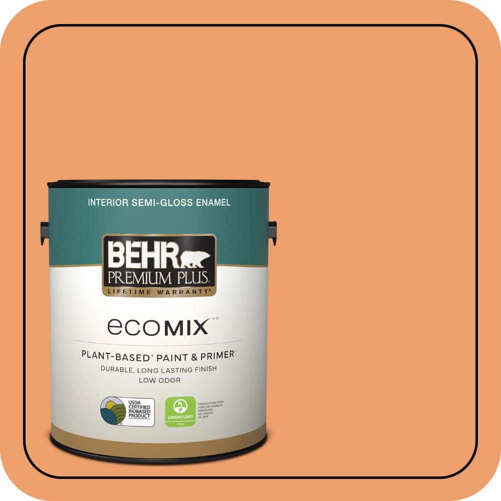 BEHR PREMIUM PLUS 1 gal. #250D-5 Florida Mango Semi-Gloss Enamel EcoMix ...