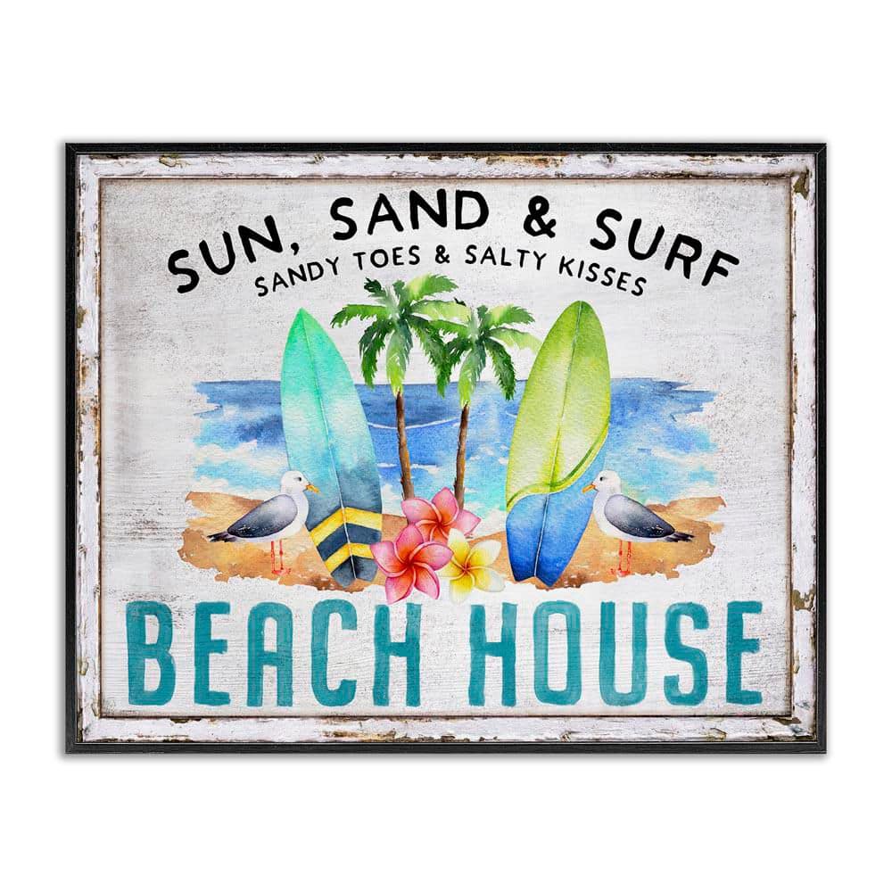Stupell Industries Vintage Sun Sand and Surf by Creatif Belle Black ...