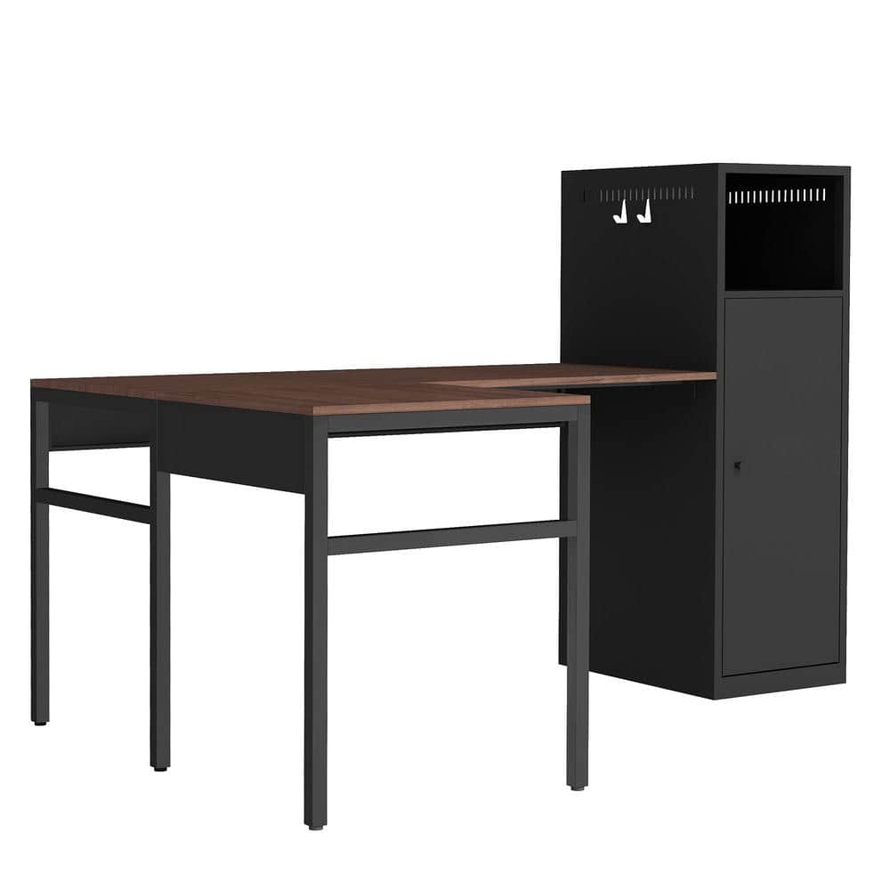 52.7 in. L- Shaped Black Wood without Drawer Computer Desk with Open ...