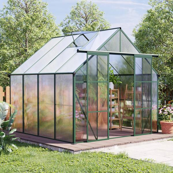 Daheat 8 ft. W x 6 ft. D, Double Sliding Door Polycarbonate Greenhouse Raised Base and Anchor ...