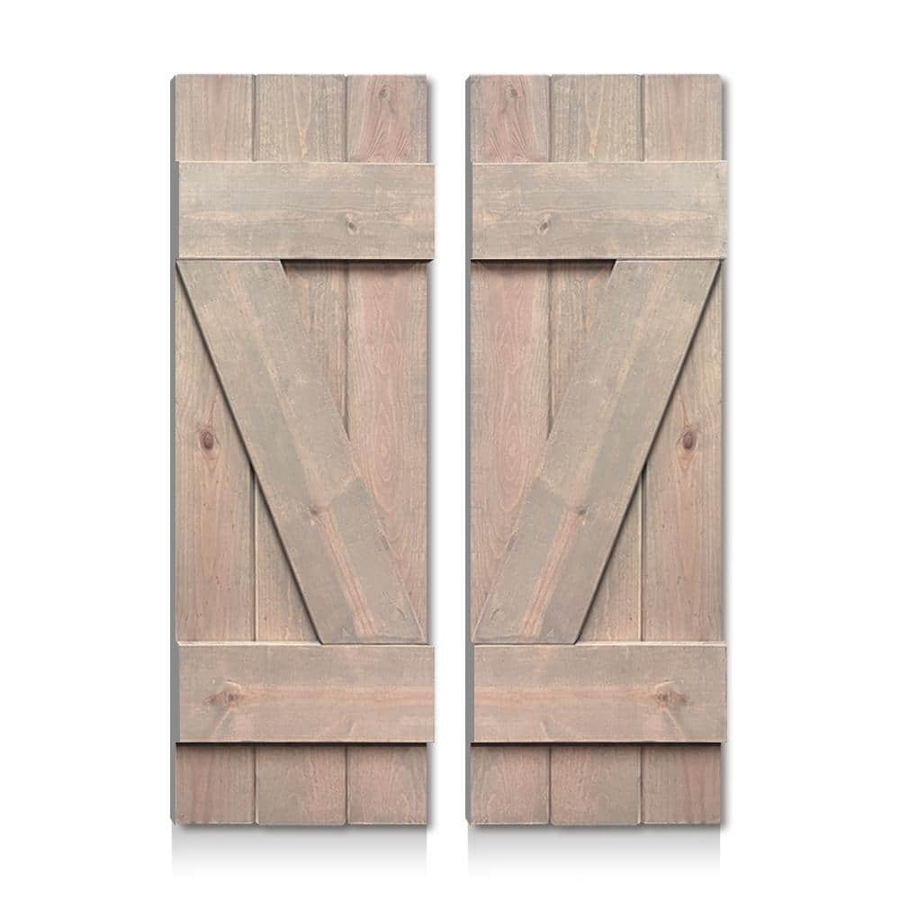 CALHOME 14 in. x 36 in. Pine Wood Closed Board and Batten Z Shutters Pair Silver Gray SHU-Z-w14 ...
