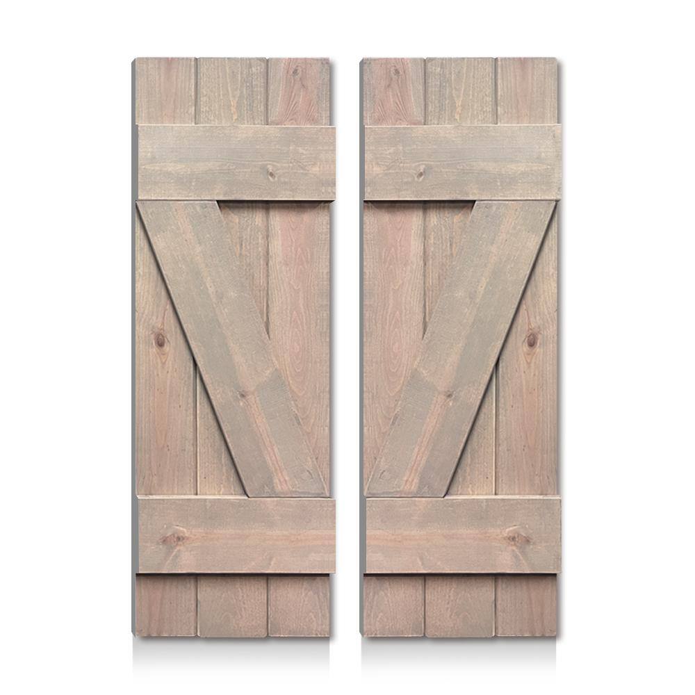 CALHOME 19 in. x 42 in. Pine Wood Closed Board and Batten Z Shutters ...