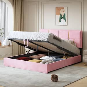 Harper & Bright Designs Pink Wood Frame Queen Velvet Upholstered ...