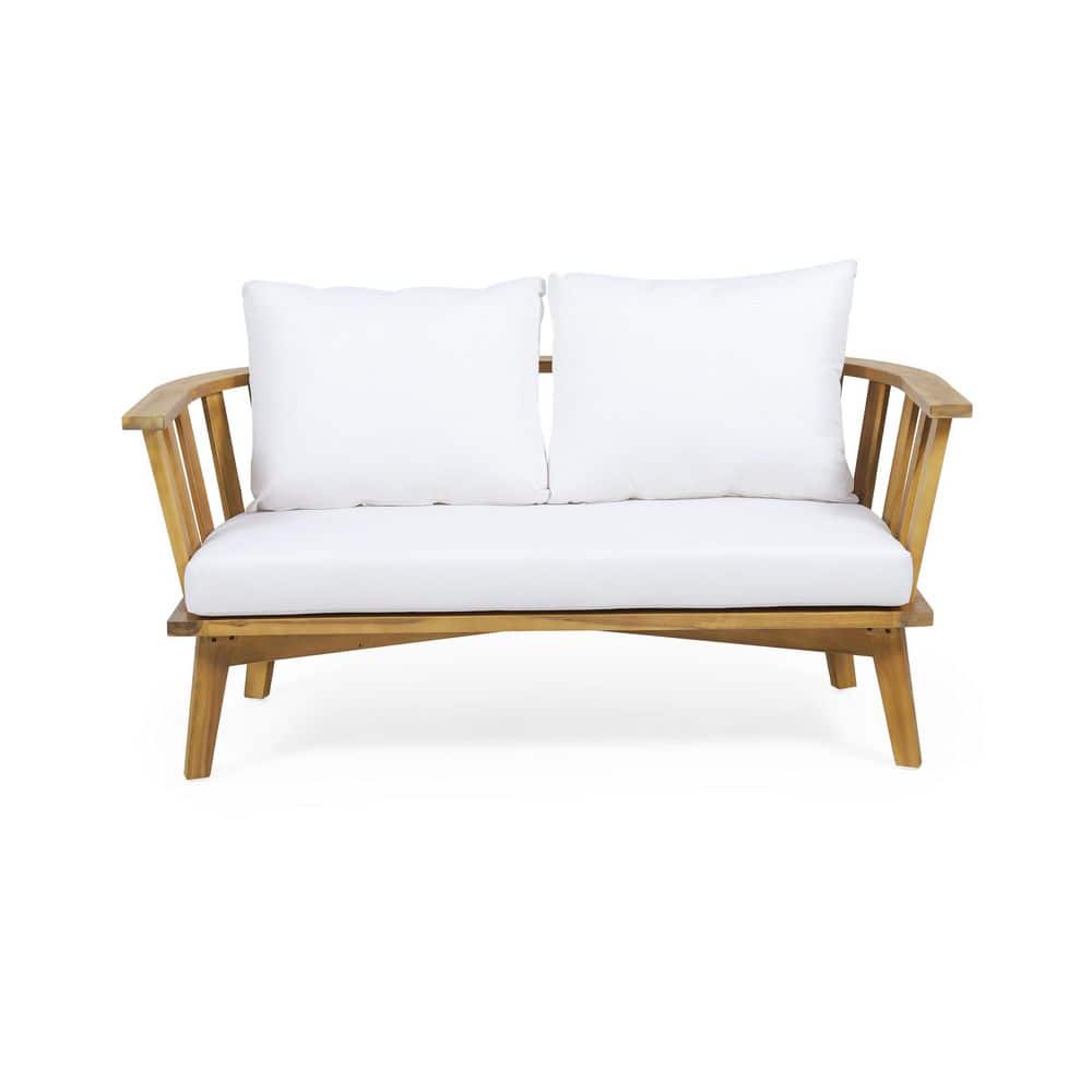 TIRAMISUBEST Cream White 2-Person Wood Patio Conversation Set with ...