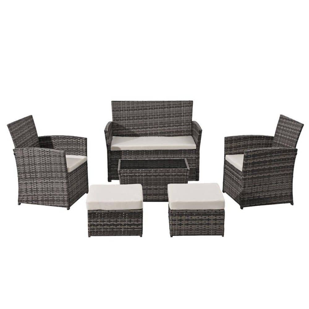 JUSKYS Dark-Gray 6-Piece Patio Resin Wicker Converation Set With Coffee ...