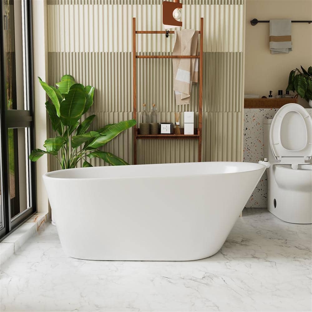 INSTER VELA 61 in. Modern Acrylic Luxury Stand Alone Flatbottom Tub Top ...