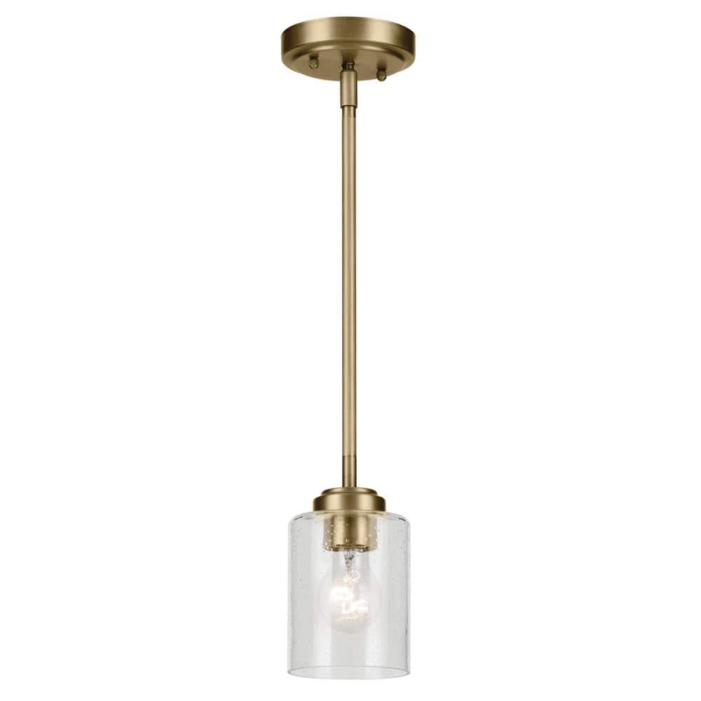 KICHLER Winslow 1-Light Natural Brass Contemporary Kitchen Hanging Mini ...