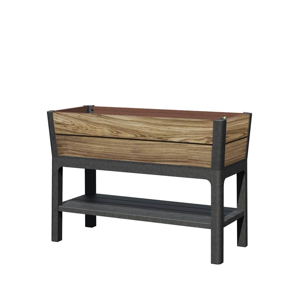 Vigoro Oak Vinyl Resin Garden Bed Planter with Storage Shelf (44 in. L ...
