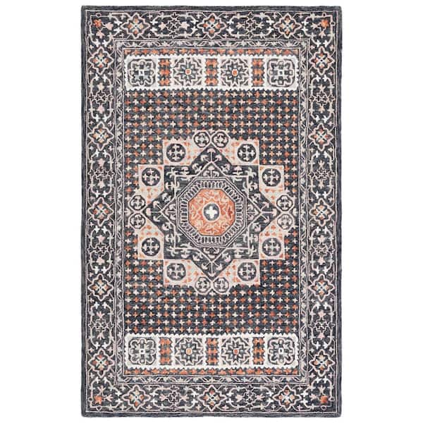 SAFAVIEH Aspen 4 ft. x 6 ft. Black/Rust Floral Medallion Area Rug ...