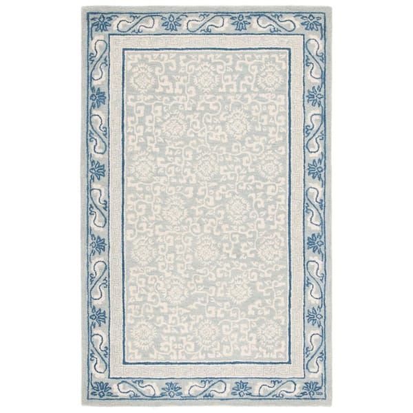 SAFAVIEH Antiquity 4 ft. x 6 ft. Light Blue/Ivory Paisley Border Area ...
