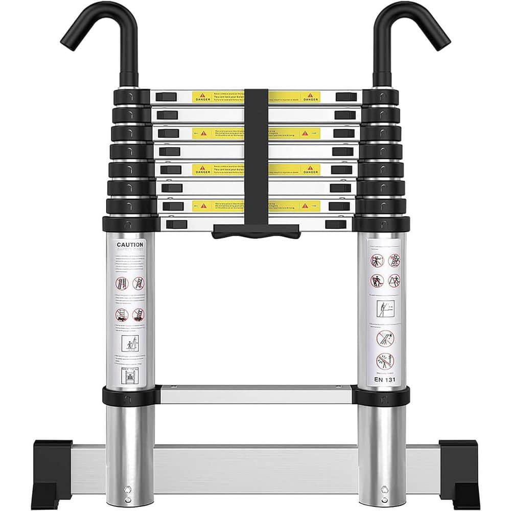 KIWDZFU 8.5 ft. Aluminum Telescoping Retractable Extension Ladder with ...